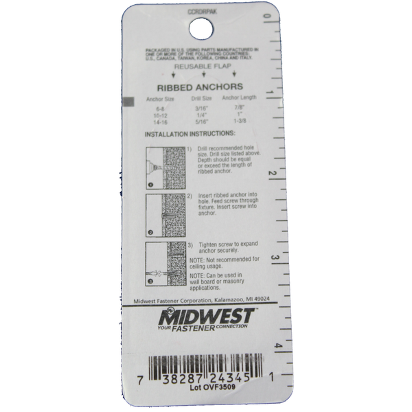 Midwest Fasteners – Ribbed Anchors with screws – A24345 – 6 pairs ...